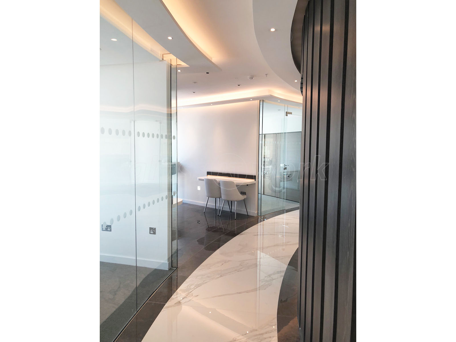 Curved Glass Frameless Office Partitioning