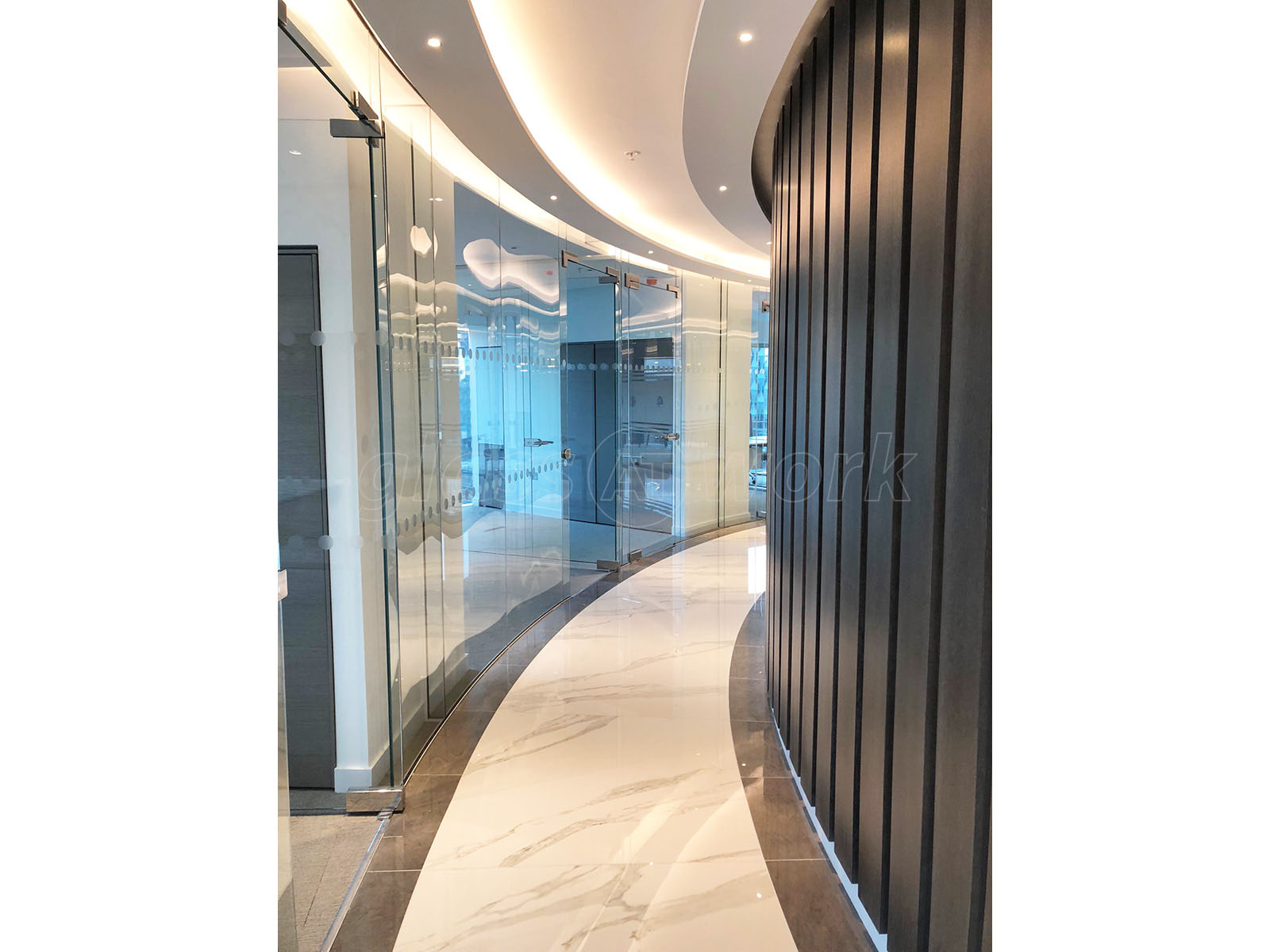 Curved Glass Frameless Office Partitioning